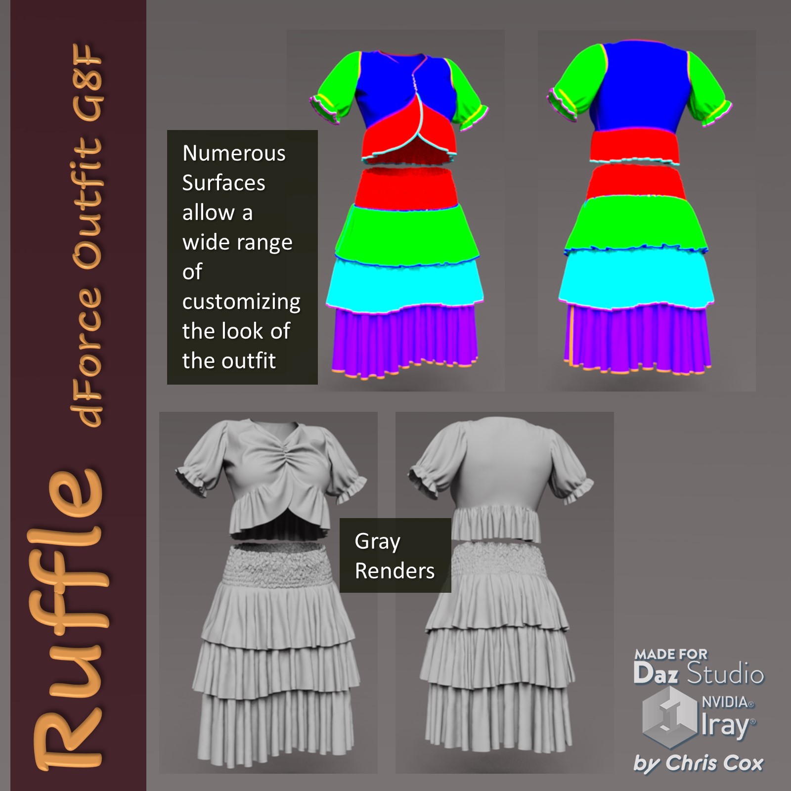 Ruffle dForce Outfit for G8F | Daz 3D