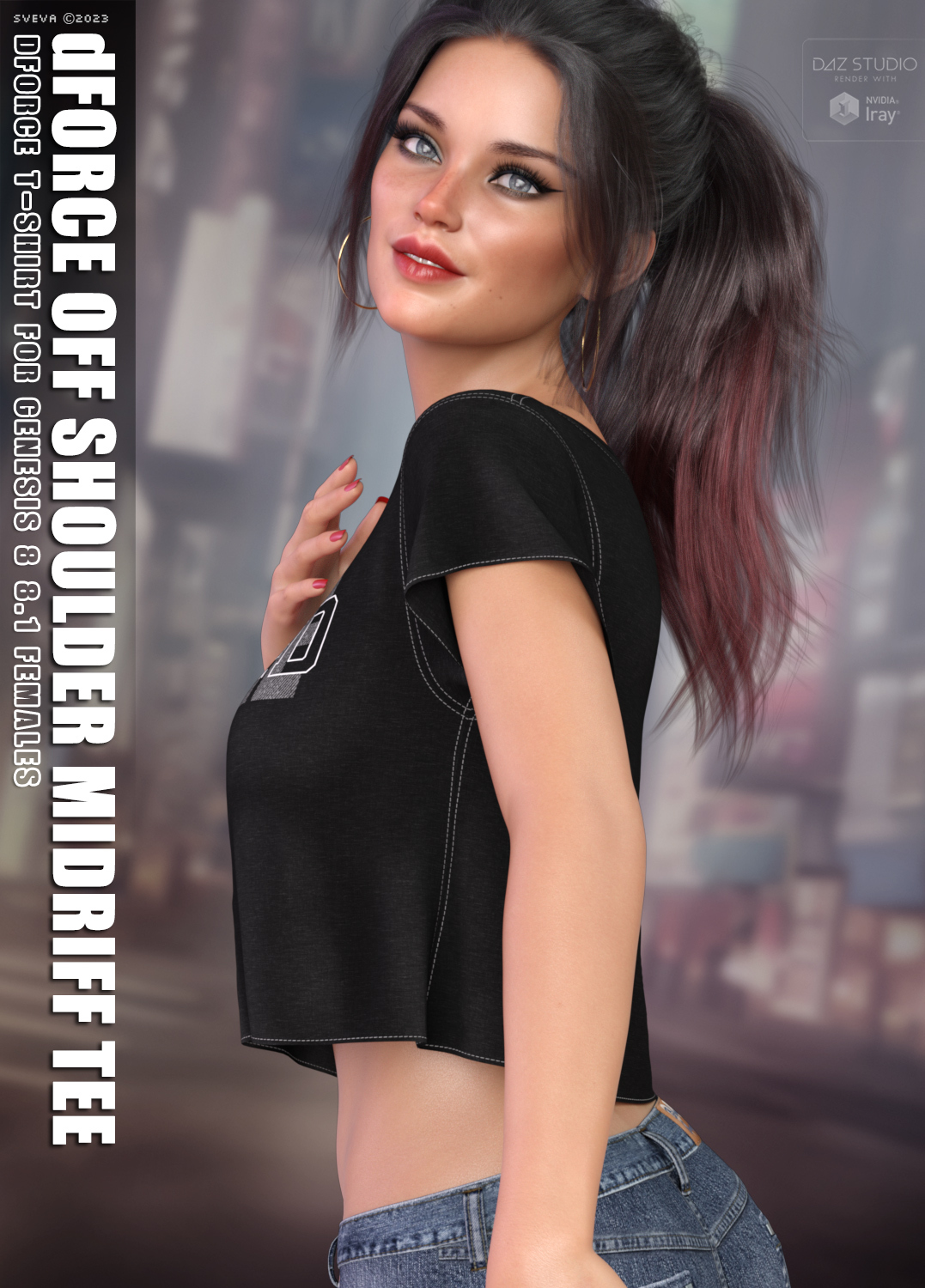 dForce Off Shoulder Midriff Tee G8G8.1F | Daz 3D