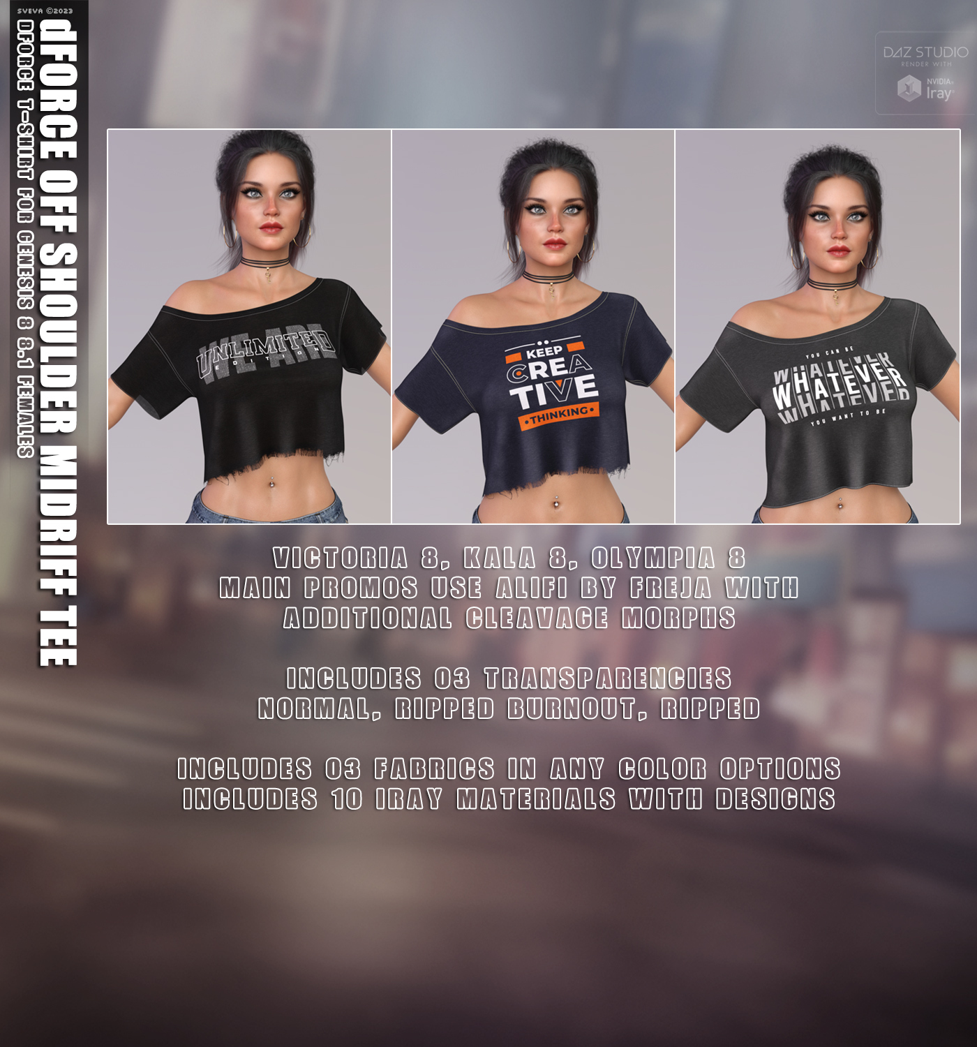 dForce Off Shoulder Midriff Tee G8G8.1F | Daz 3D