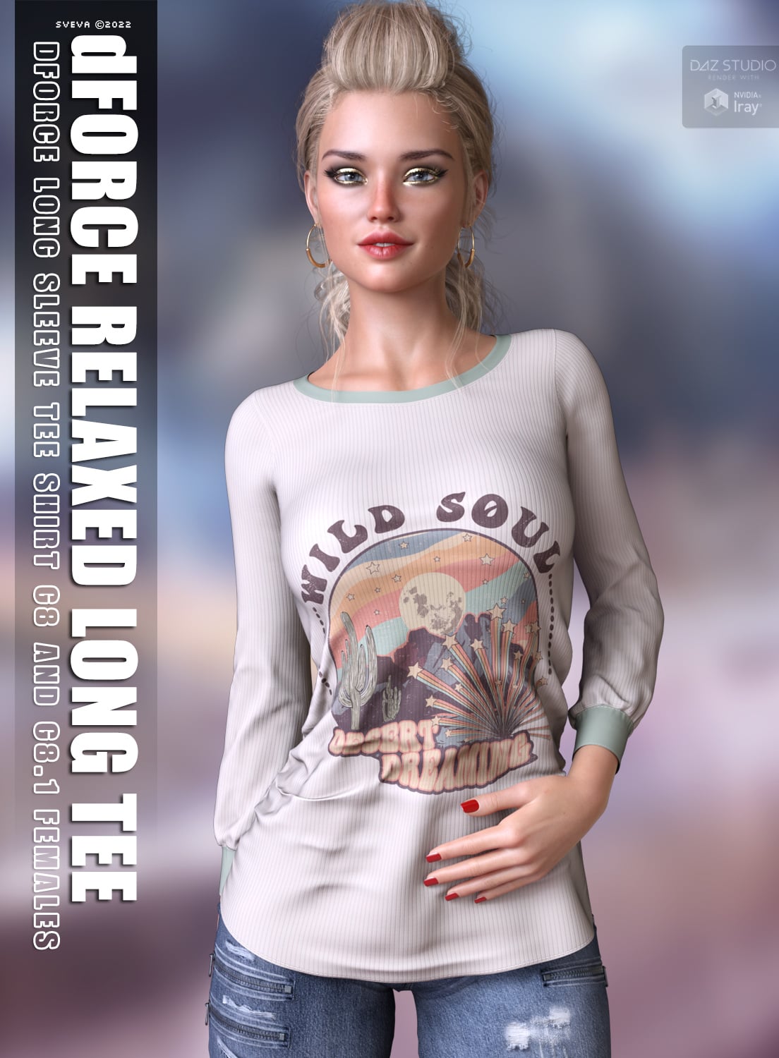 dForce Relaxed Long Tee G8G8.1F | Daz 3D