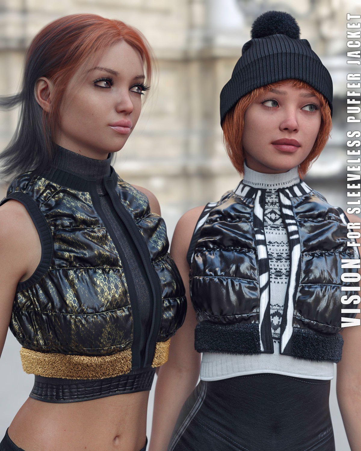 Vision Sleeveless Puffer Jacket Genesis 8-8.1F and G9 | Daz 3D