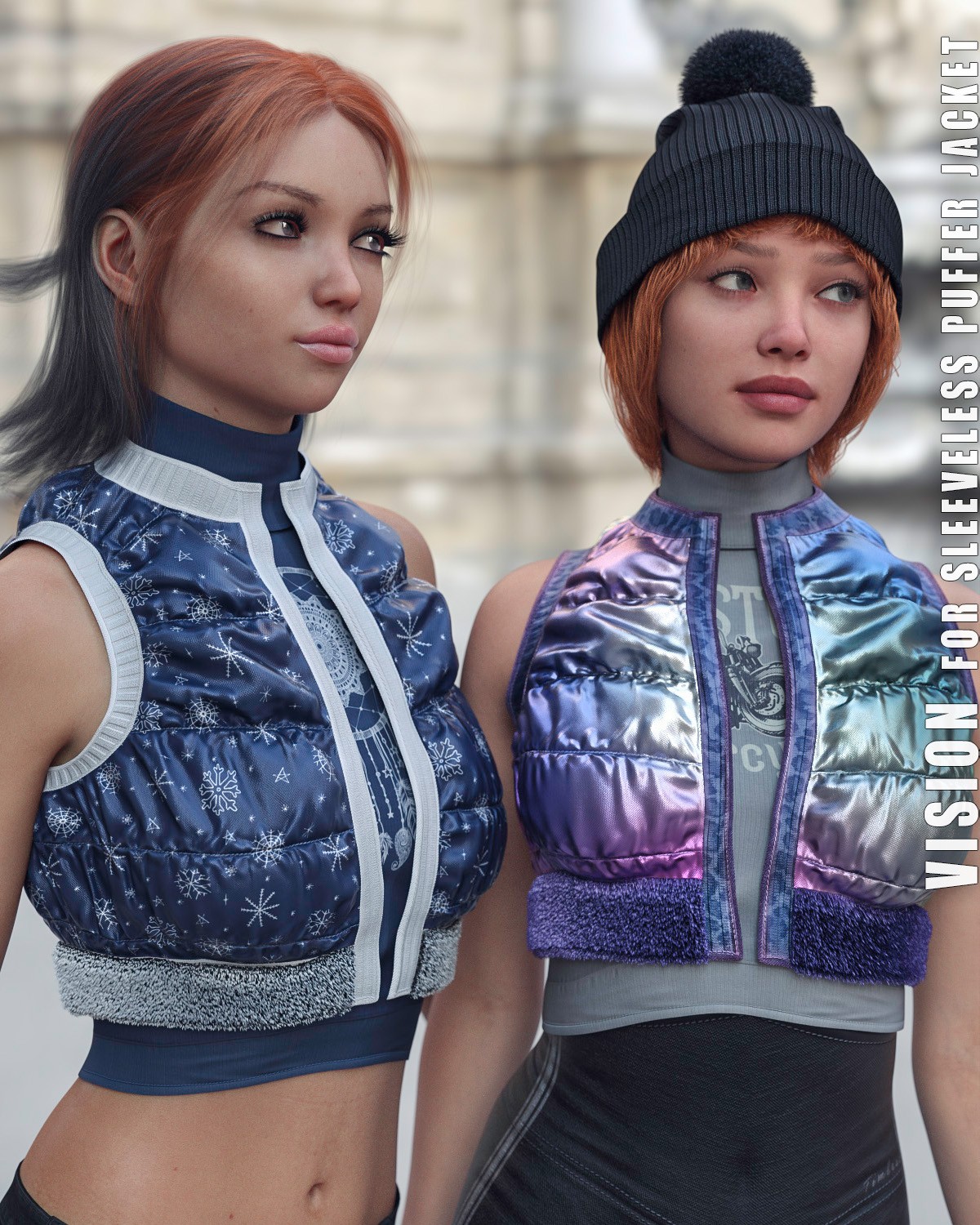 Vision Sleeveless Puffer Jacket Genesis 8-8.1F and G9 | Daz 3D