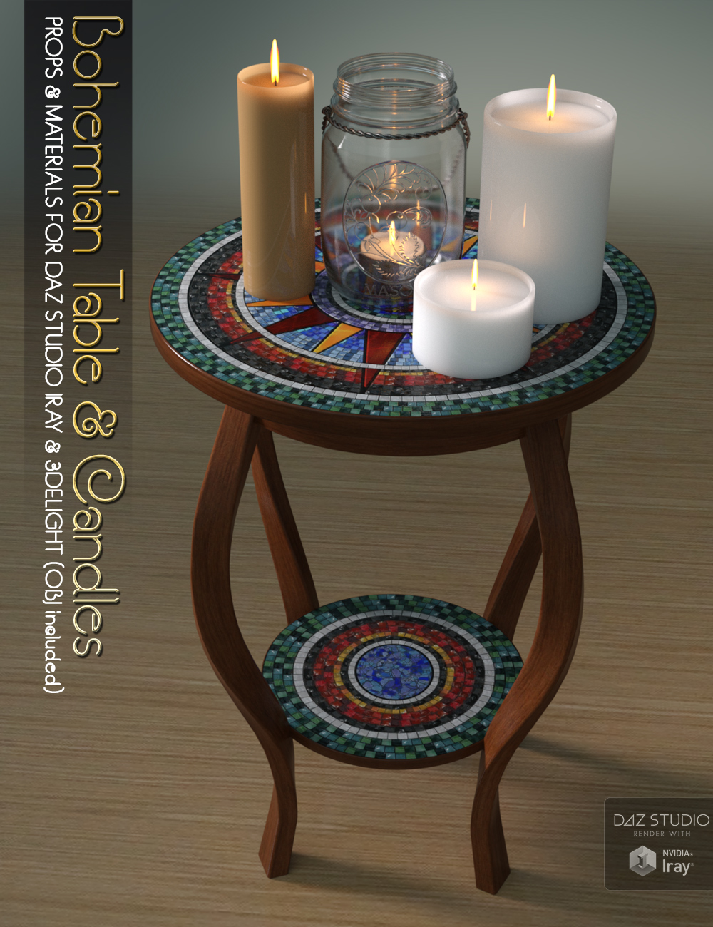 SVs Bohemian Table and Candles Daz Studio | Daz 3D