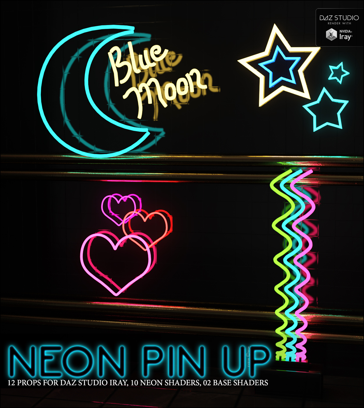 Neon Pin-Up Props Daz Studio | Daz 3D