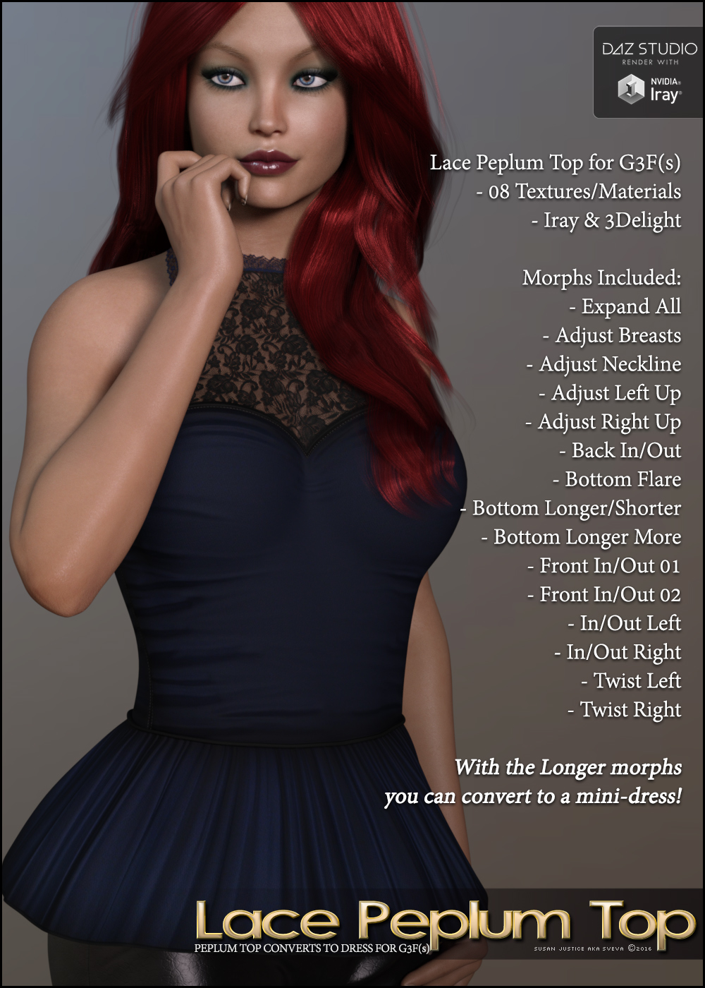 Lace Peplum Top G3F(s) | Daz 3D