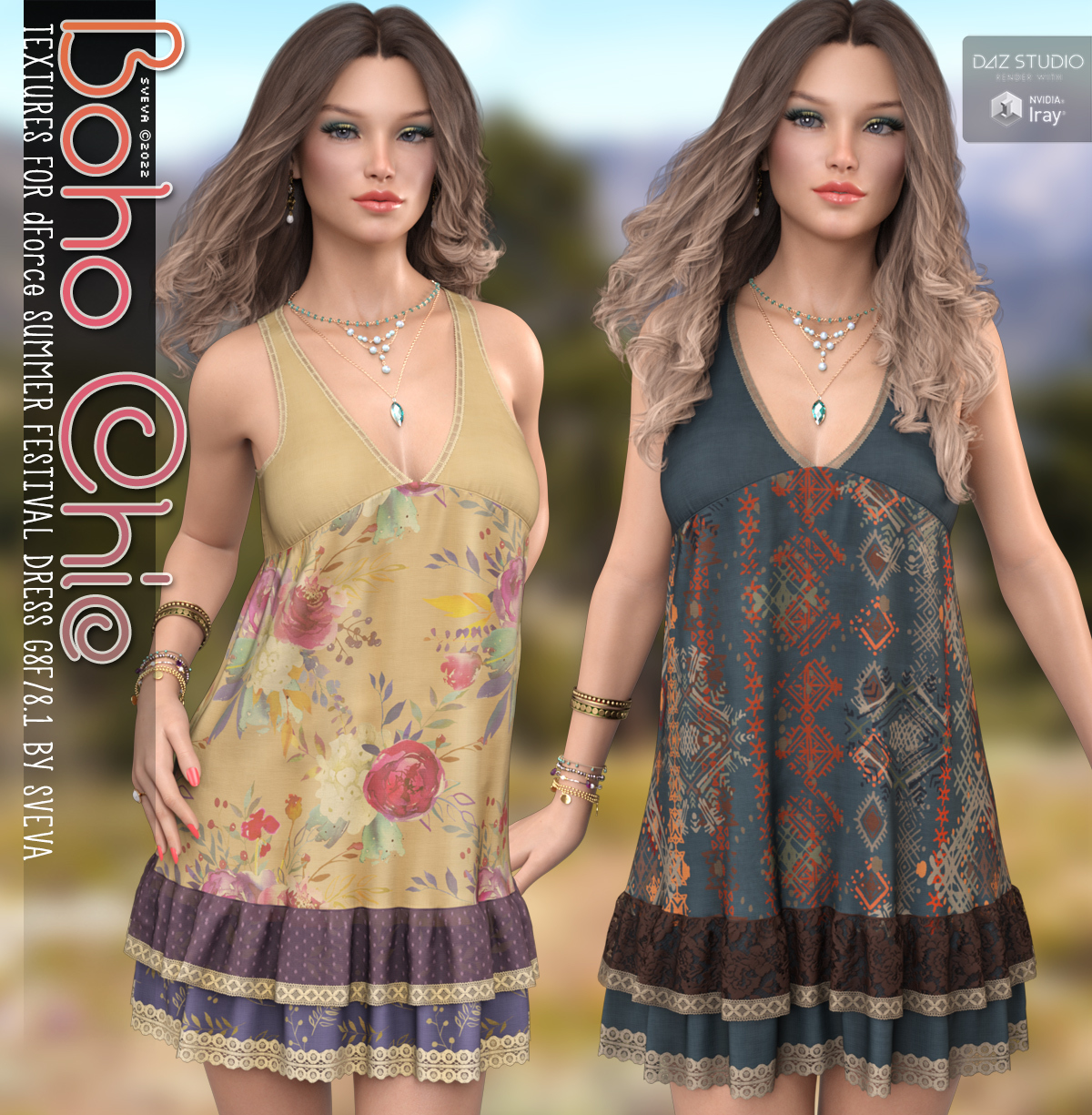 Boho Chic Textures for dForce Summer Festival Dress | Daz 3D