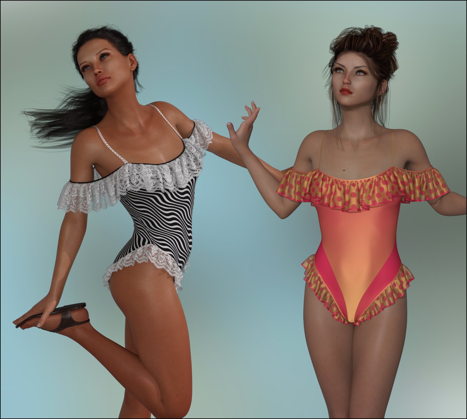dForce - Frilly Swimsuit for G8F | Daz 3D