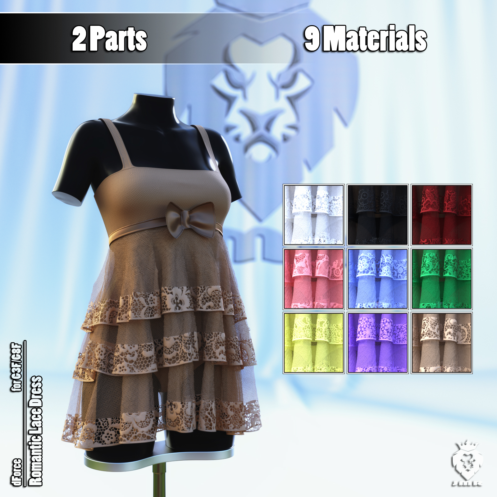 JMR dForce Romantic Lace Dress for G3F and G8F | Daz 3D