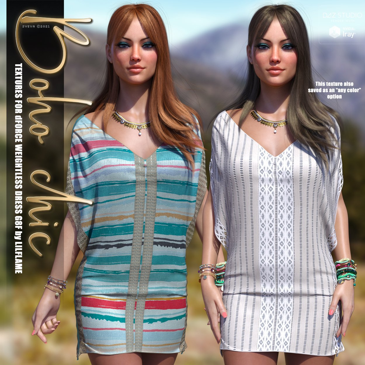 Boho Chic Textures for dForce Weightless Dress G8F | Daz 3D