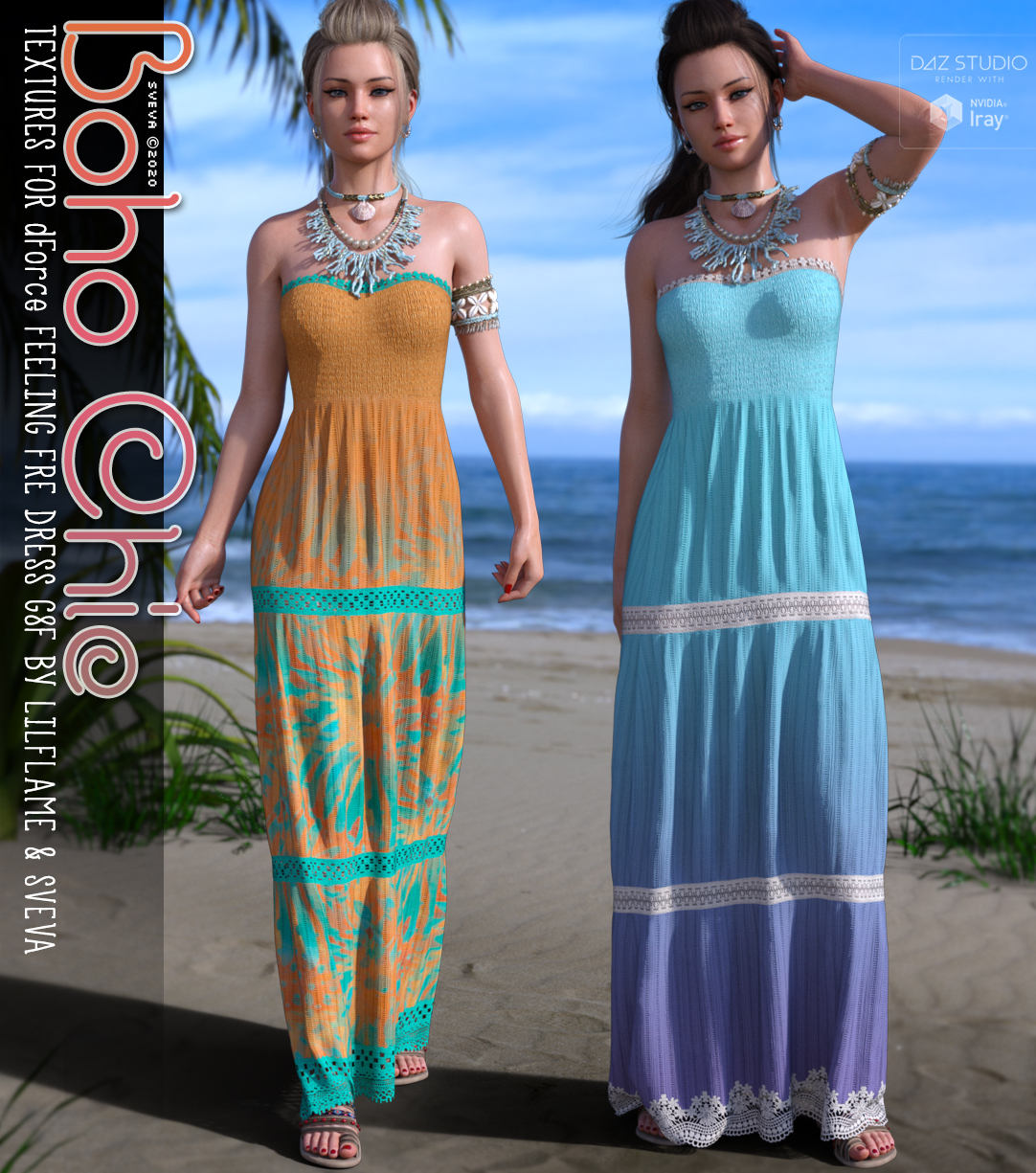 Boho Chic Textures for dForce Feeling Free Dress G8F | Daz 3D