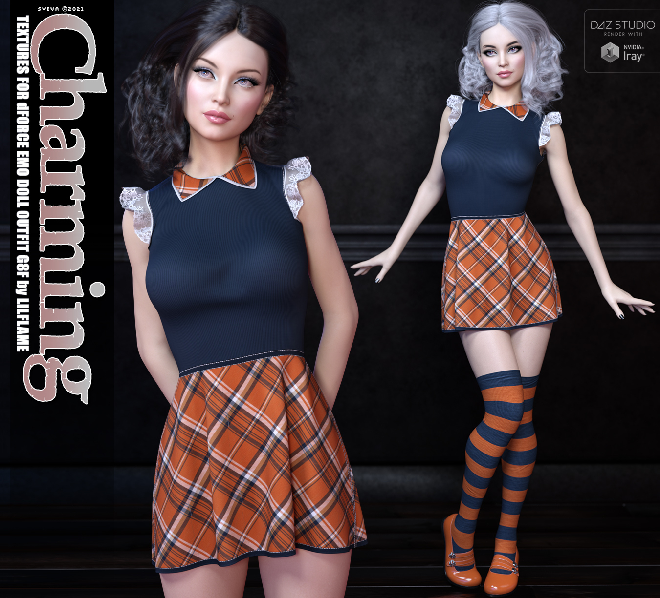 Charming Textures for dForce Emo Doll Outfit G8F | Daz 3D