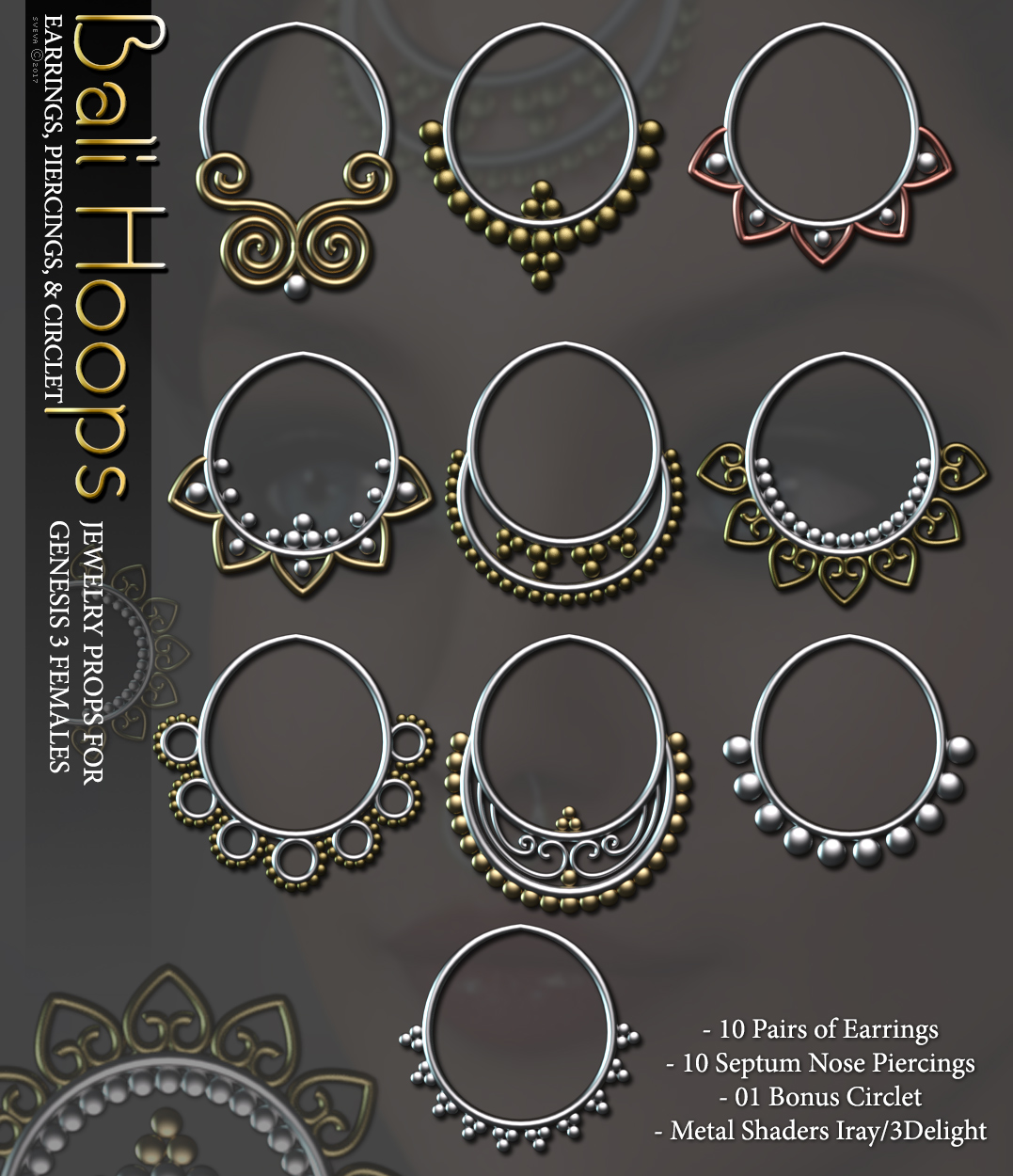 SV's Bali Hoops for Genesis 3 Females | Daz 3D