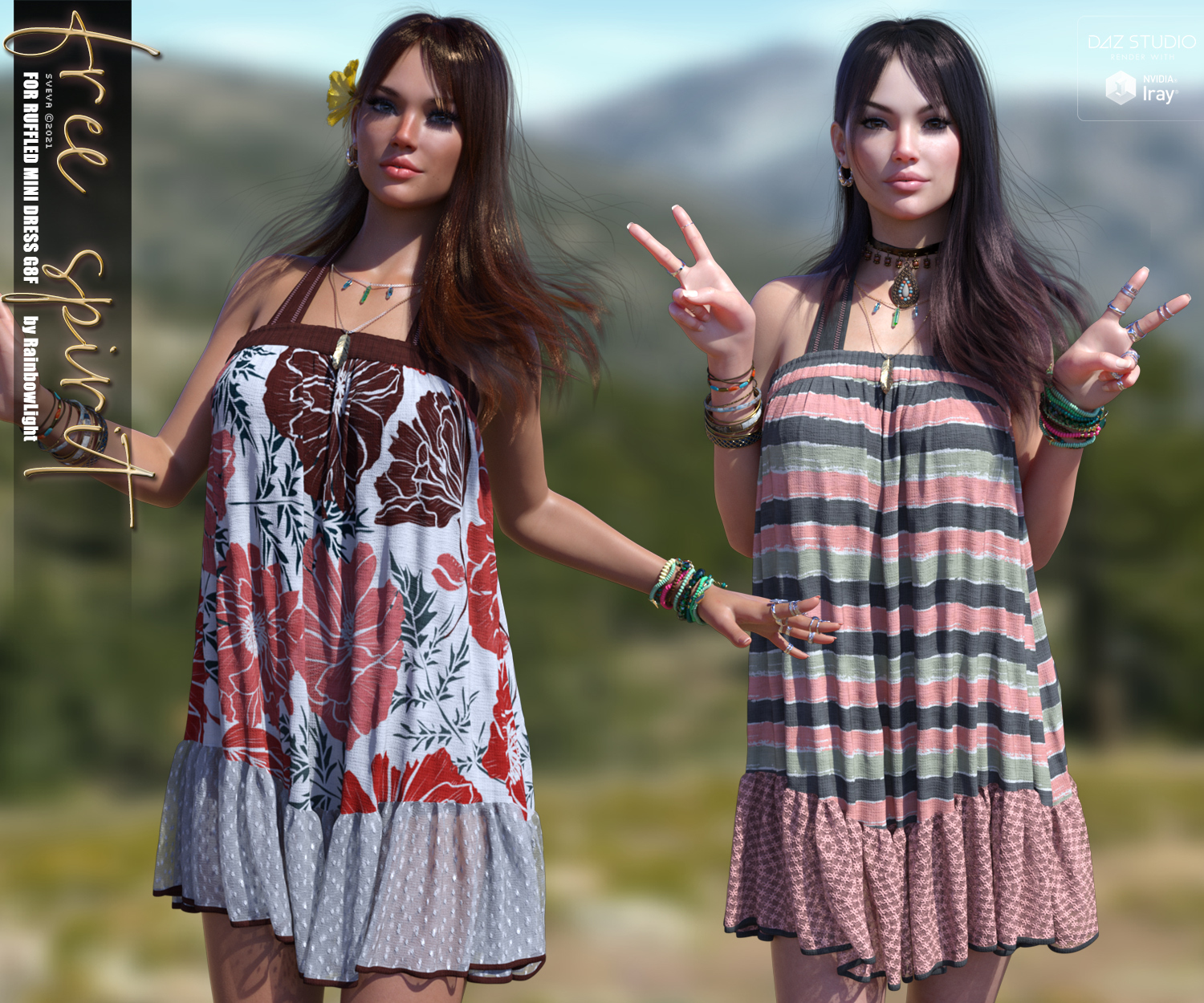 Free Spirit for dForce Ruffled Mini Dress G8F | Daz 3D