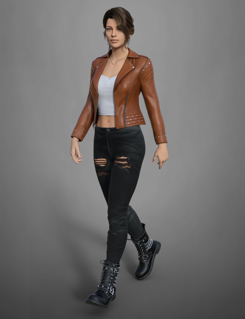 Cool Girl Leather Outfit for Genesis 9, 8.1, and 8 Female | Daz 3D