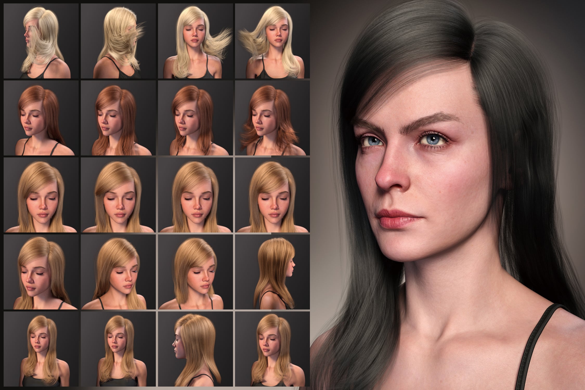 FE Side Part Long Hair for Genesis 9 | Daz 3D