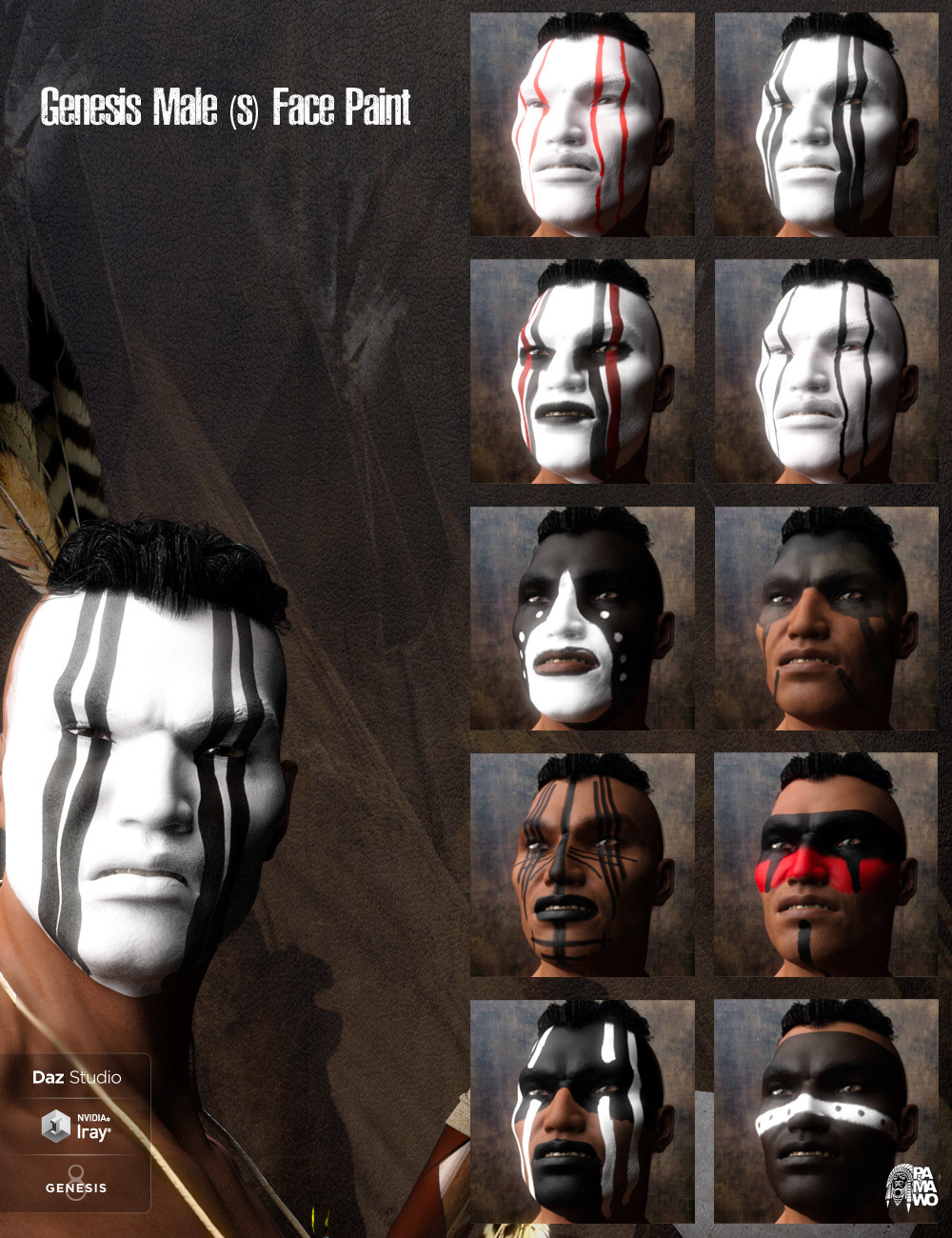 Native American Warrior War Paintings for G8M | Daz 3D