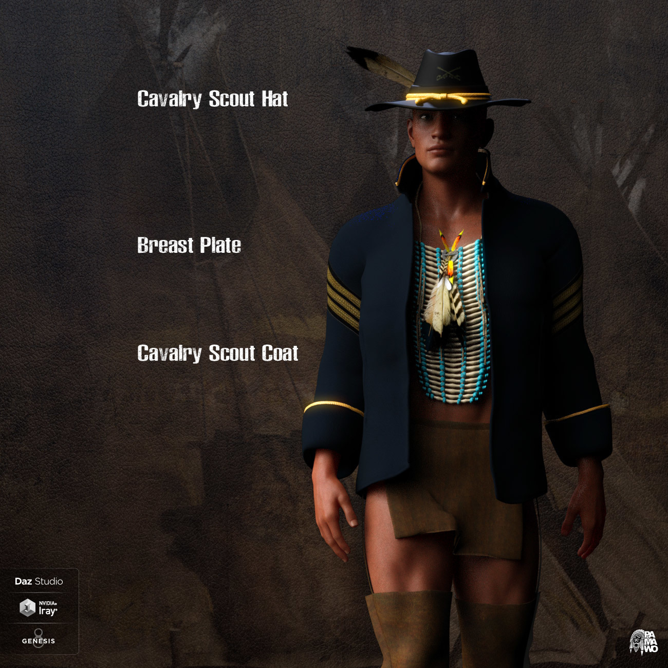 Native American Warrior Outfit for G8M | Daz 3D