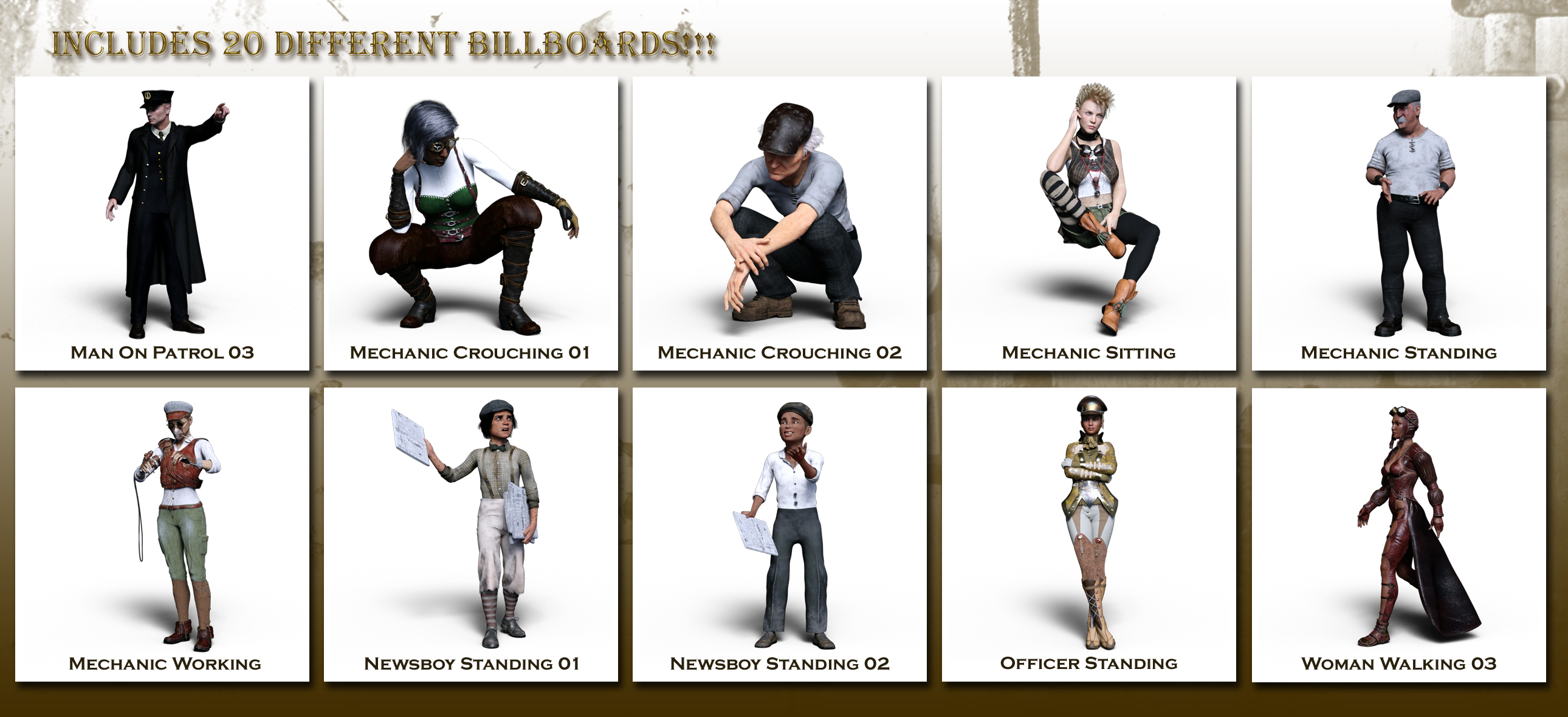 Now-Crowd Billboards - Steampunk Empire - Working Class | Daz 3D