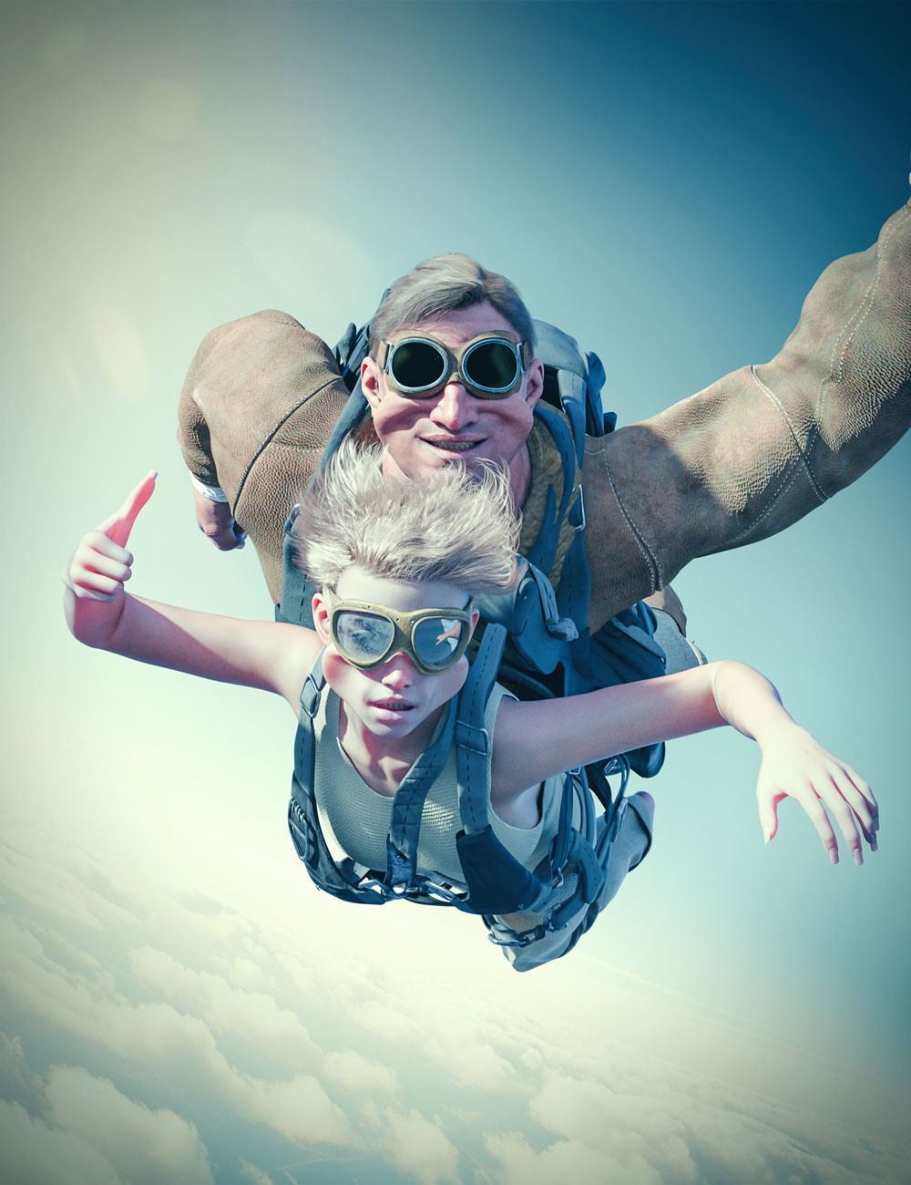 GNBD SkyDive Groups Face Morphs and Poses for Genesis 9 Base | Daz 3D