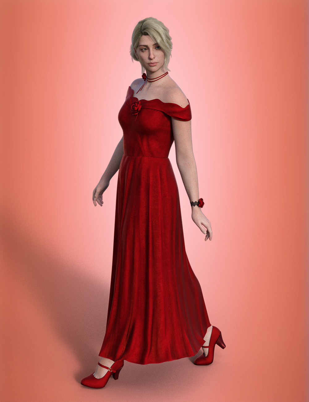 dForce Rose Velvet Dress Outfit for Genesis 9 | Daz 3D