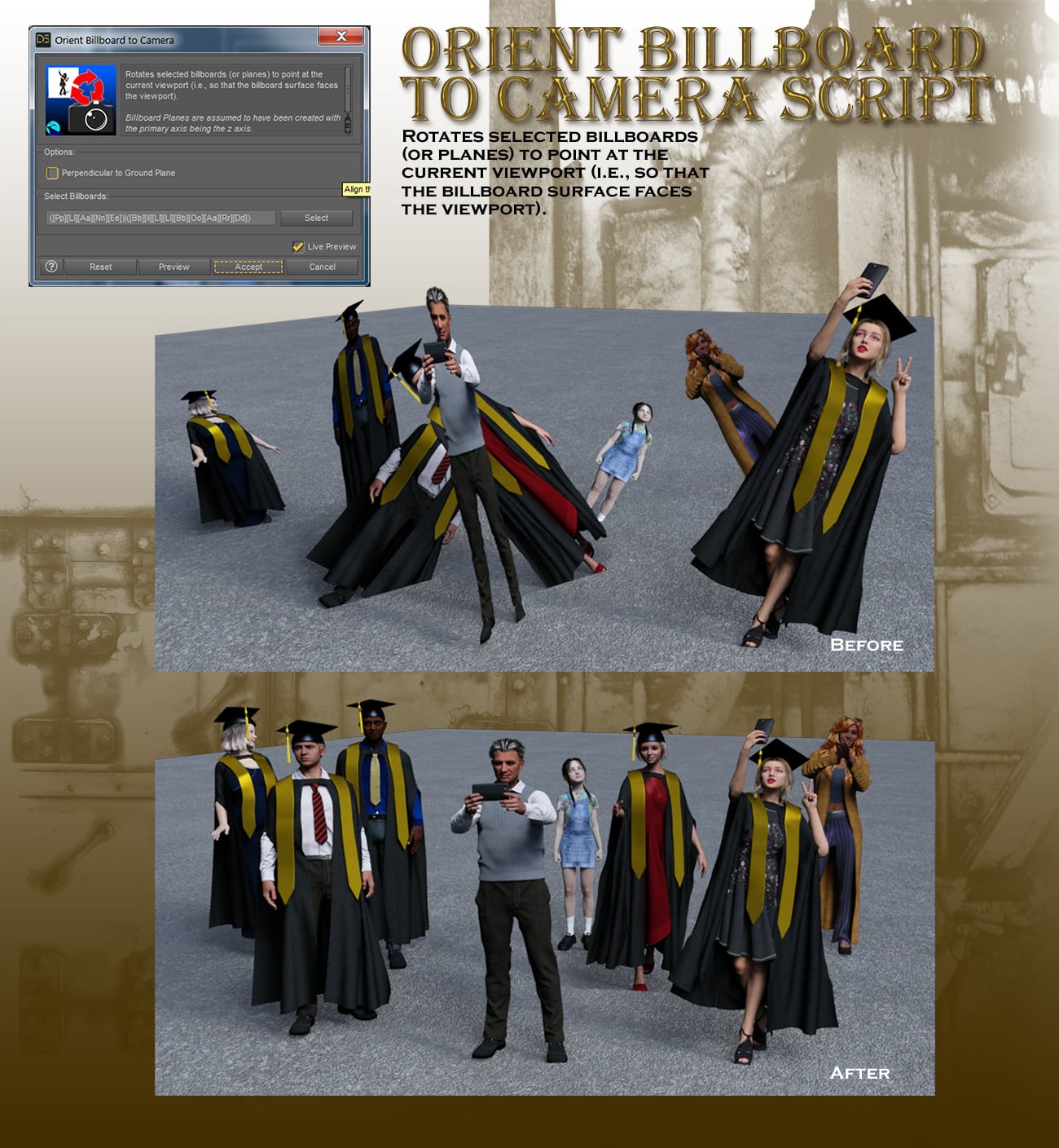 Now-Crowd Billboards Graduation Day | Daz 3D