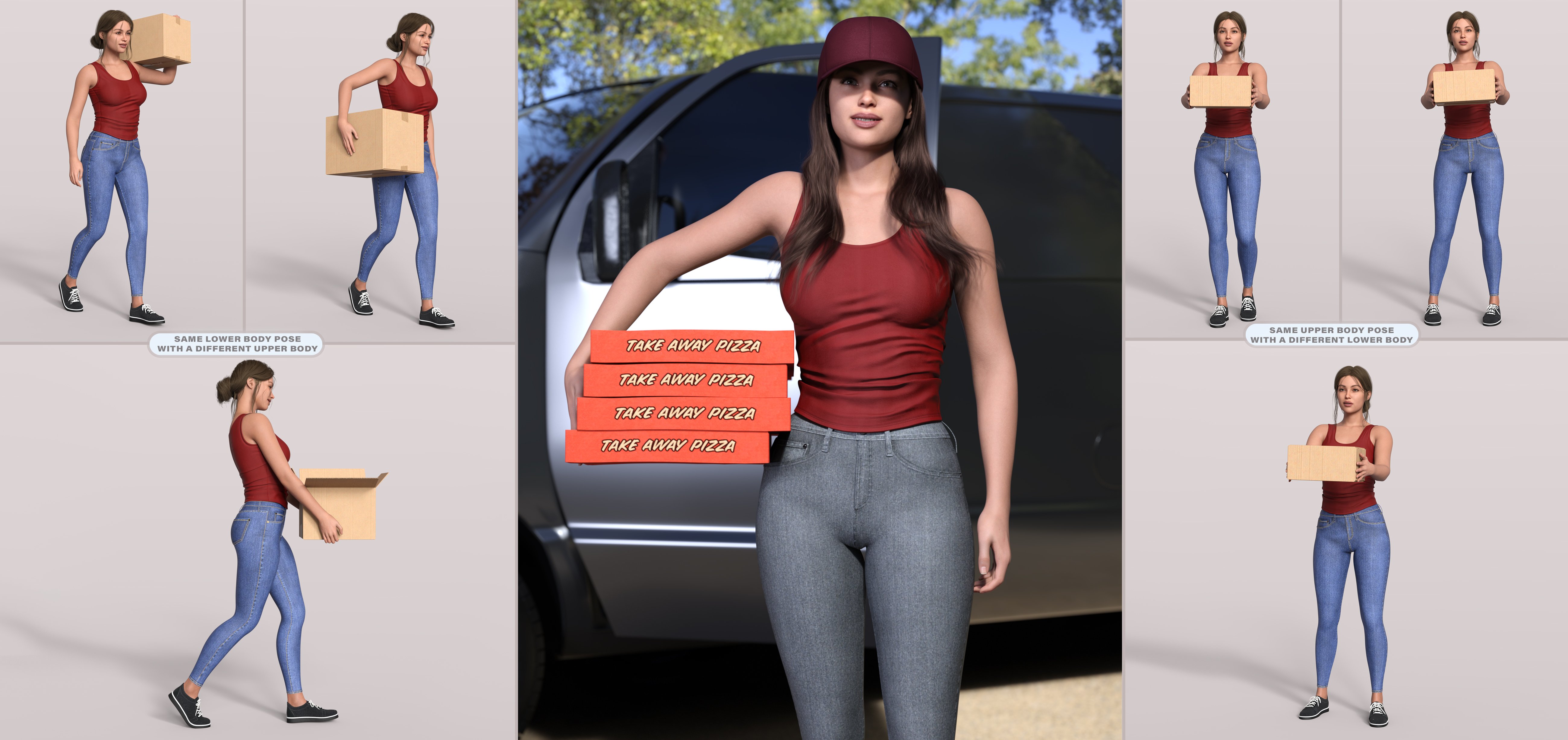 Z Lifting and Carrying Boxes Utility Pose Mega Set for Genesis 9 and 8 Female | Daz 3D