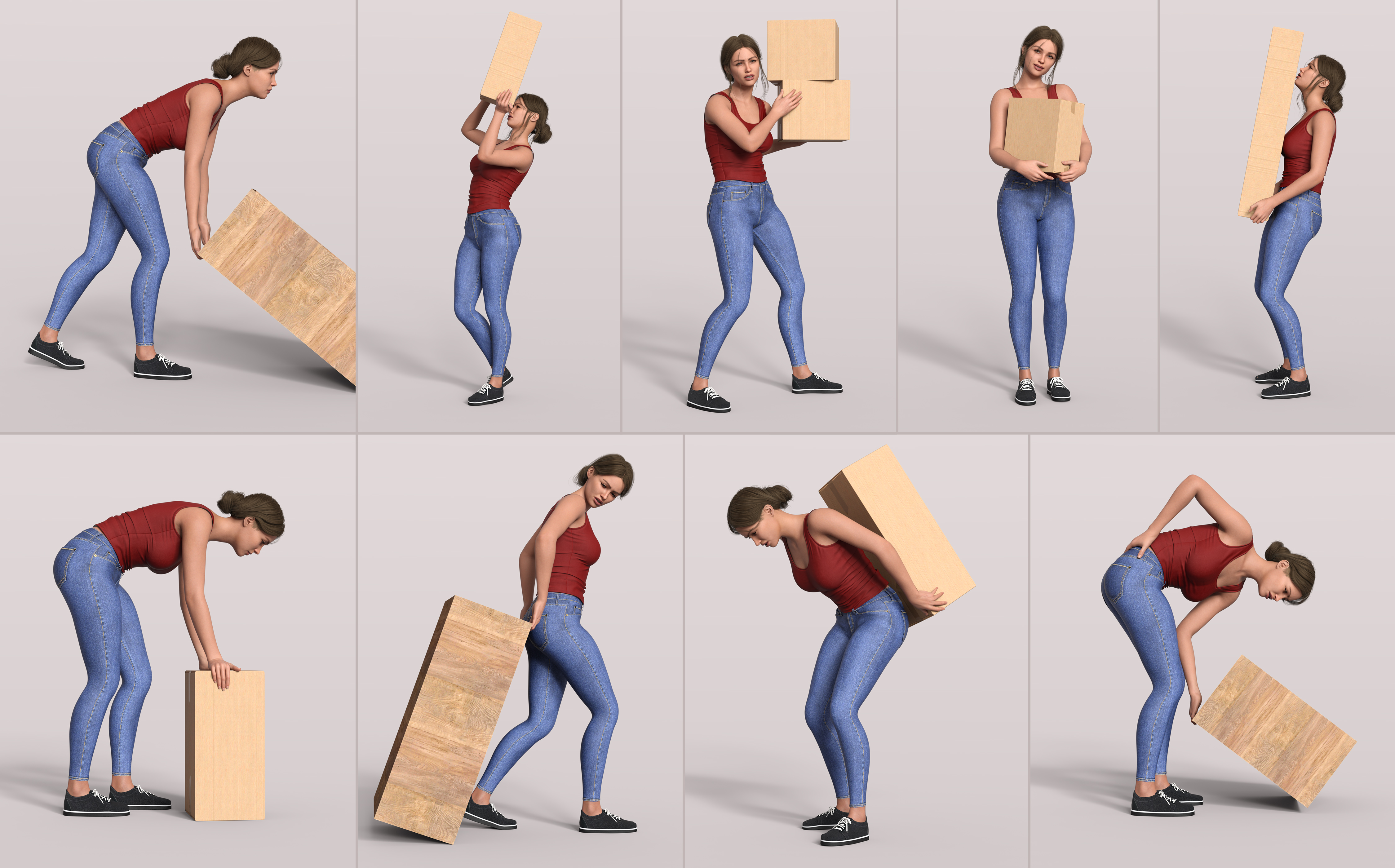 Z Lifting and Carrying Boxes Utility Pose Mega Set for Genesis 9 and 8 Female | Daz 3D
