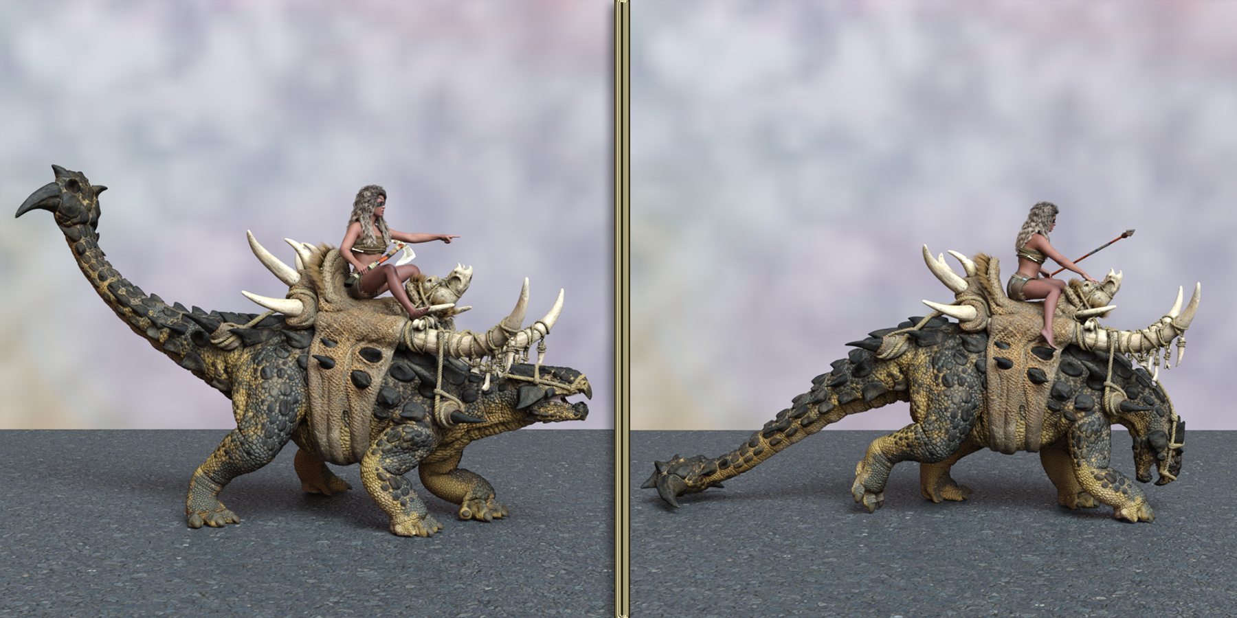 Dino Rider Poses for Genesis 9 Base And HH Ankylosaurus | Daz 3D