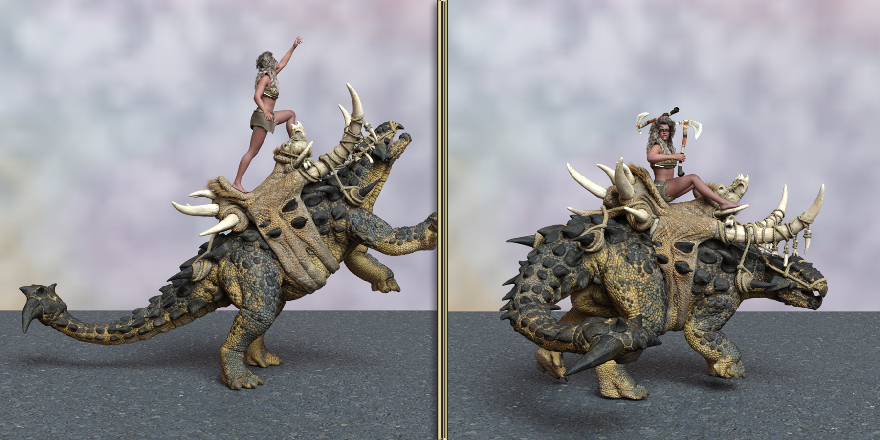 Dino Rider Poses for Genesis 9 Base And HH Ankylosaurus | Daz 3D
