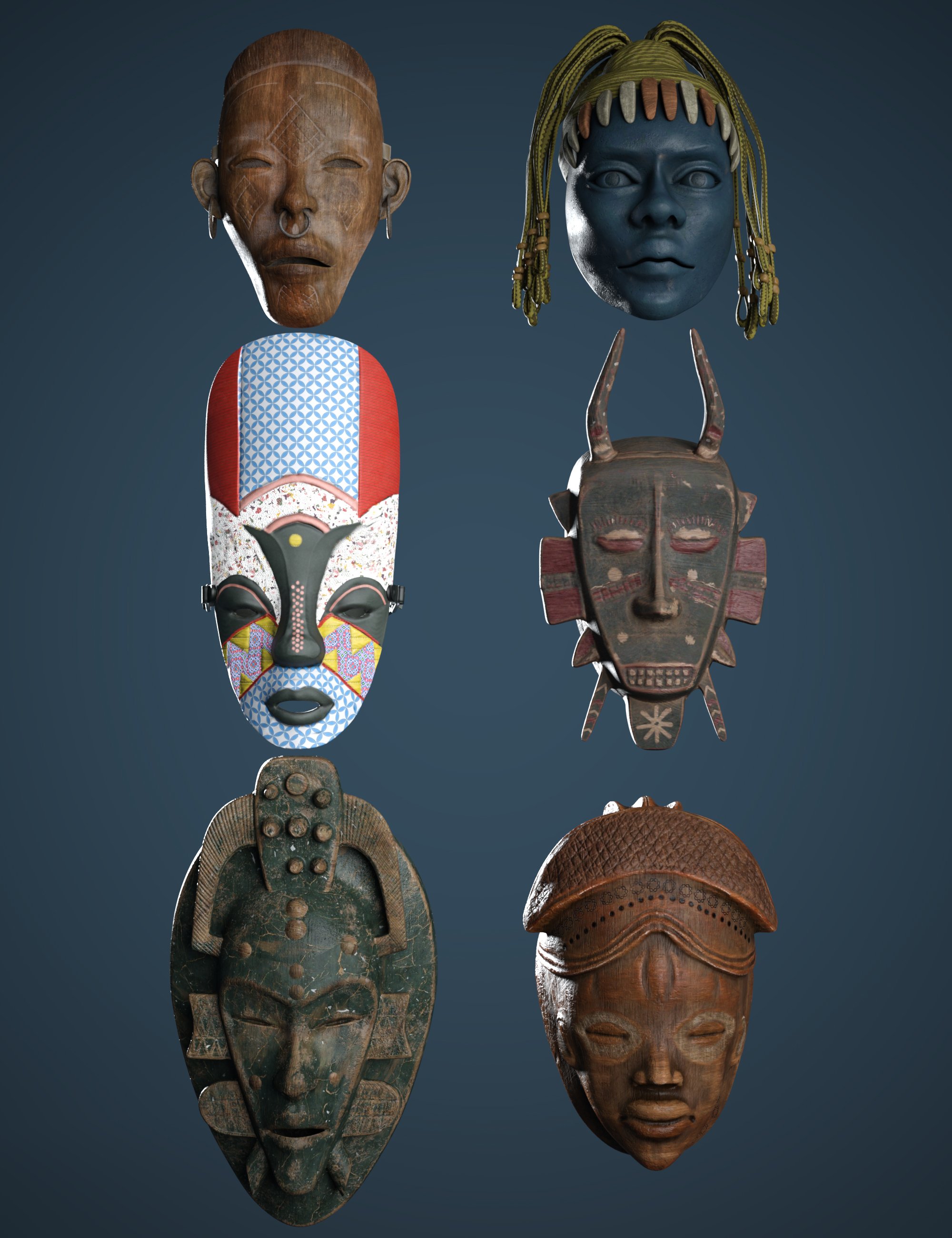 BW Tribal Face Masks Set For Genesis 9 | Daz 3D
