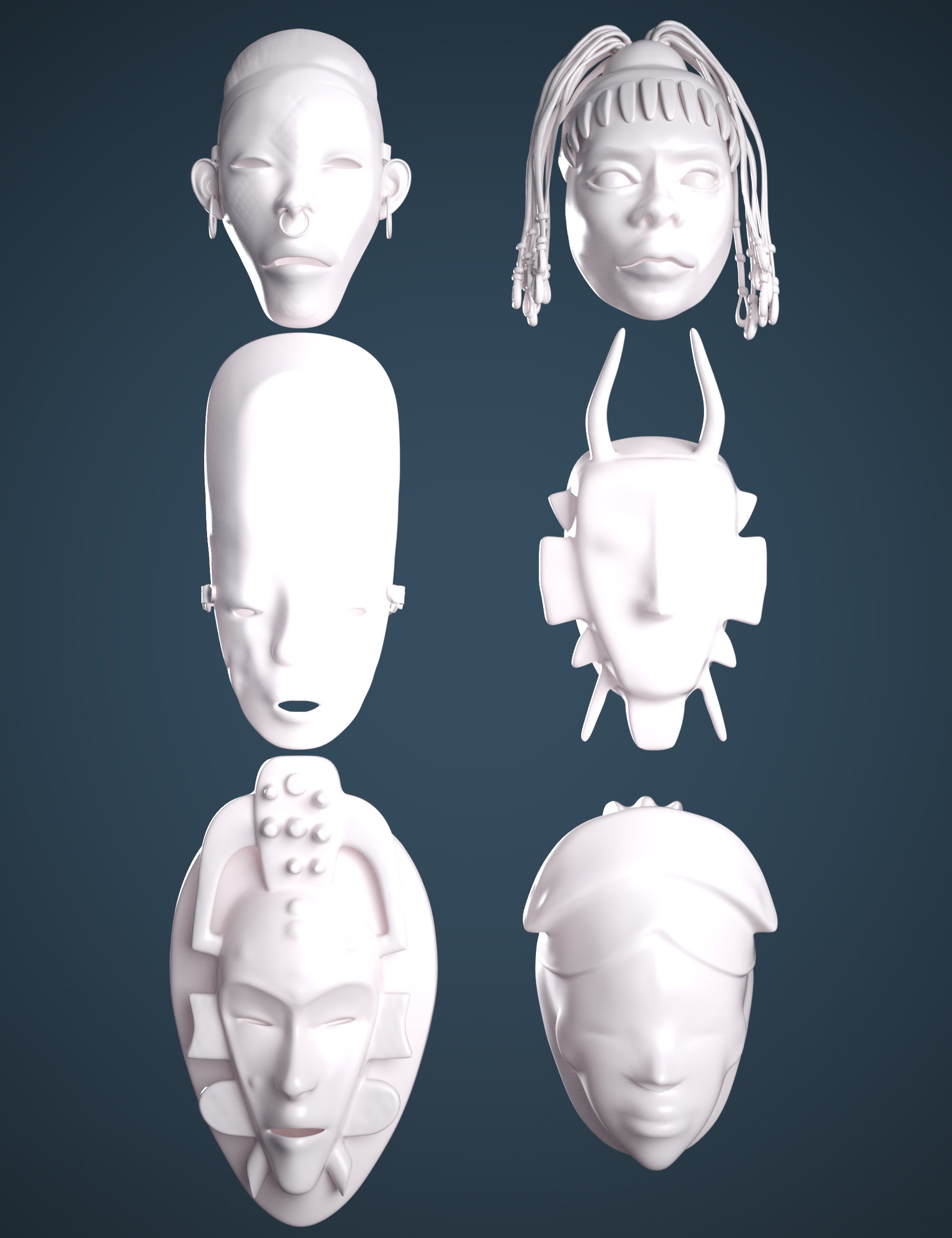 BW Tribal Face Masks Set For Genesis 9 | Daz 3D