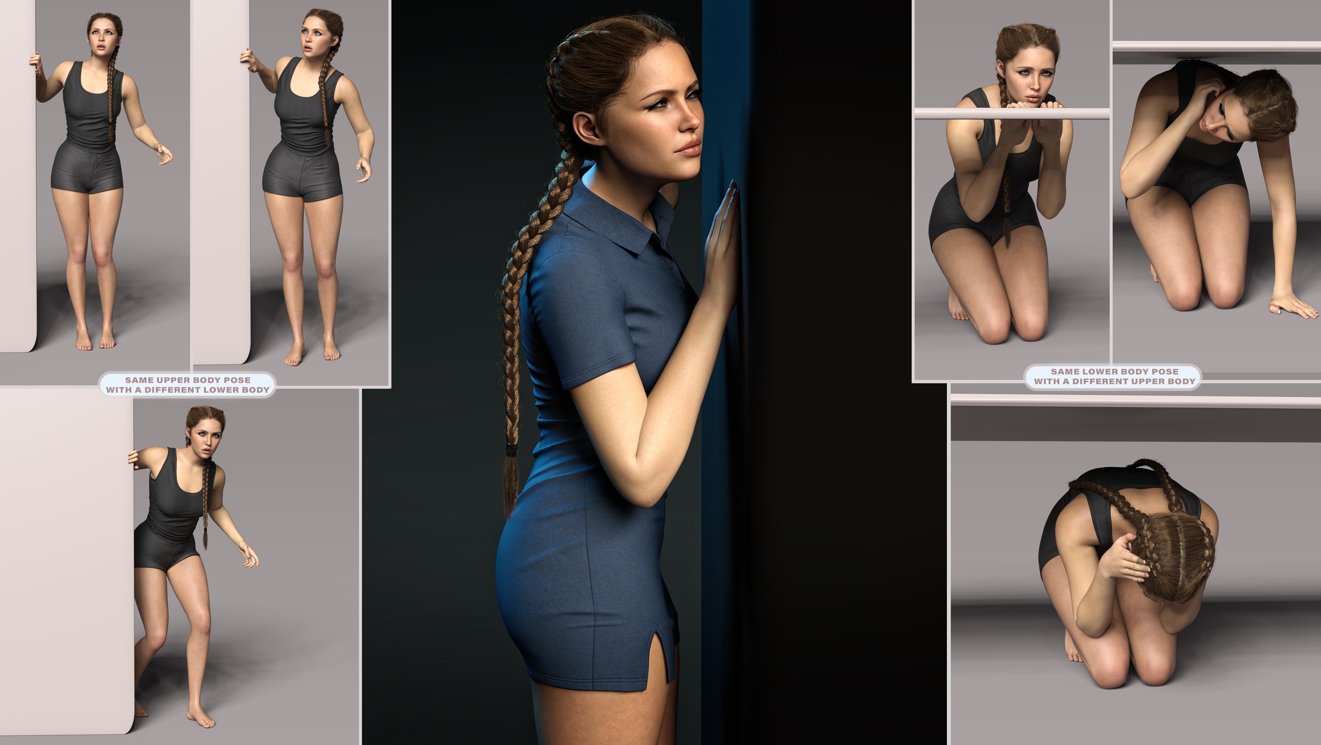 Z Hiding and Sneaking Utility Pose Mega Set for Genesis 9 and 8 Female | Daz 3D