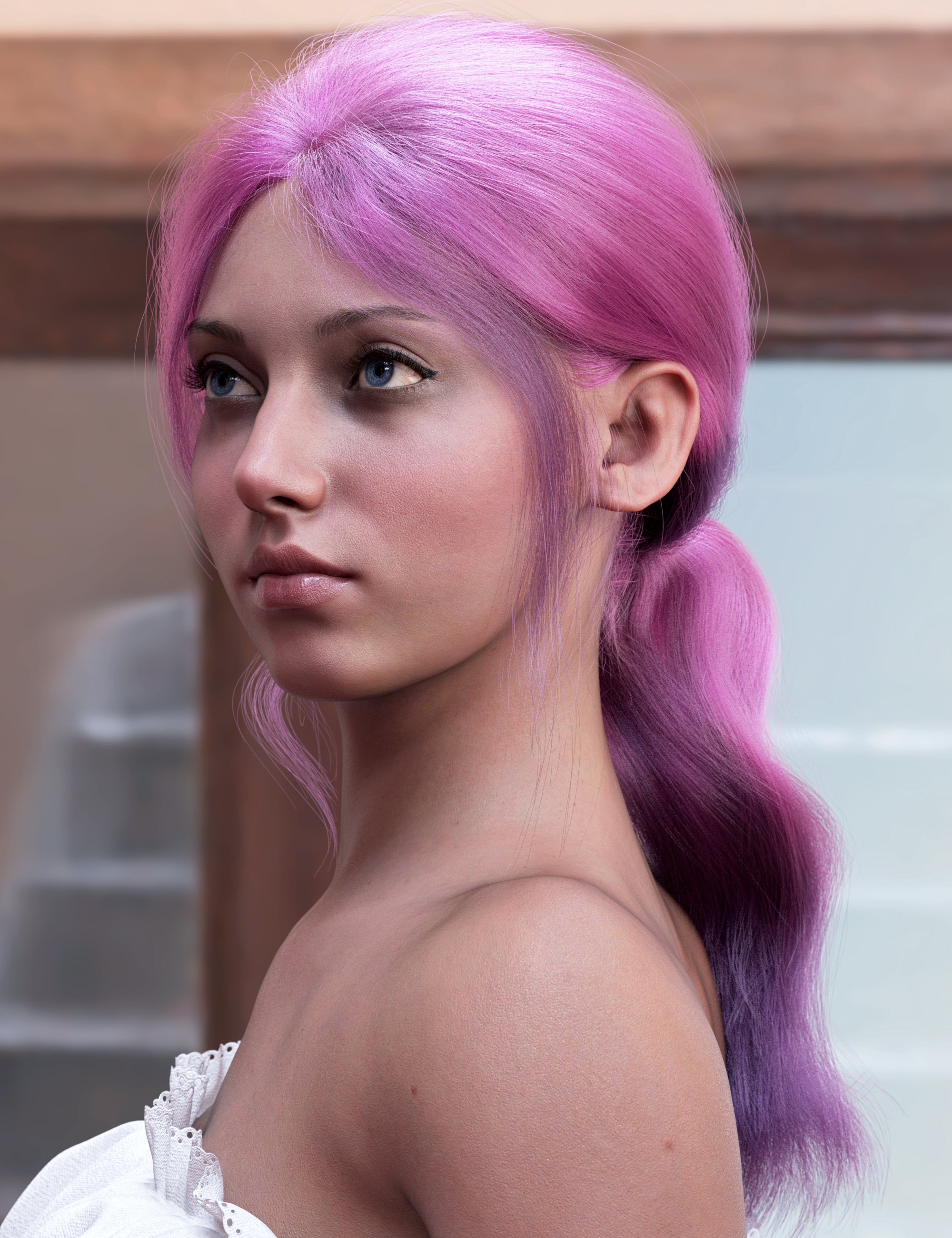 dForce Strand-Based Messy Low Ponytail Hair Color Expansion | Daz 3D