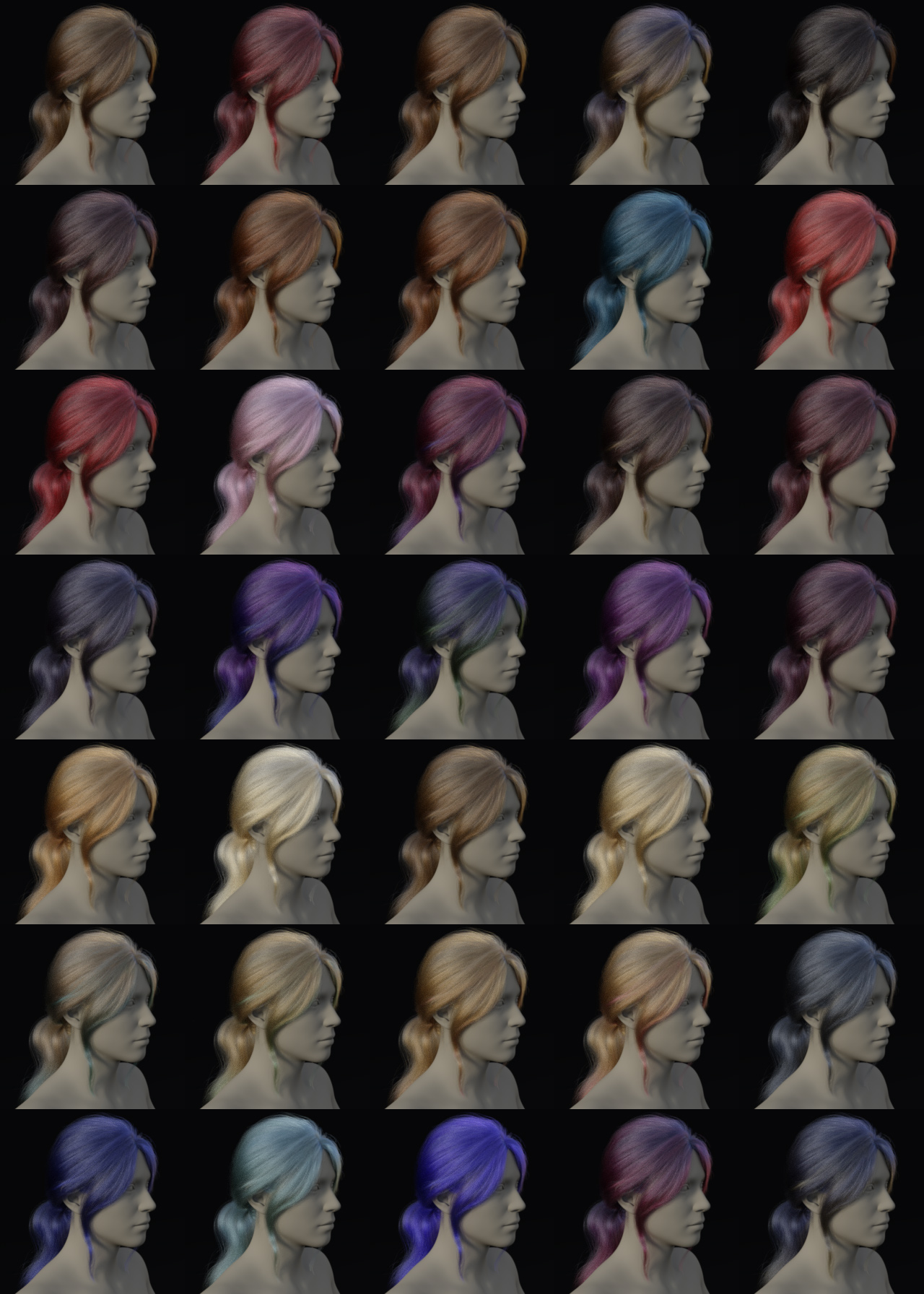 dForce Strand-Based Messy Low Ponytail Hair Color Expansion | Daz 3D