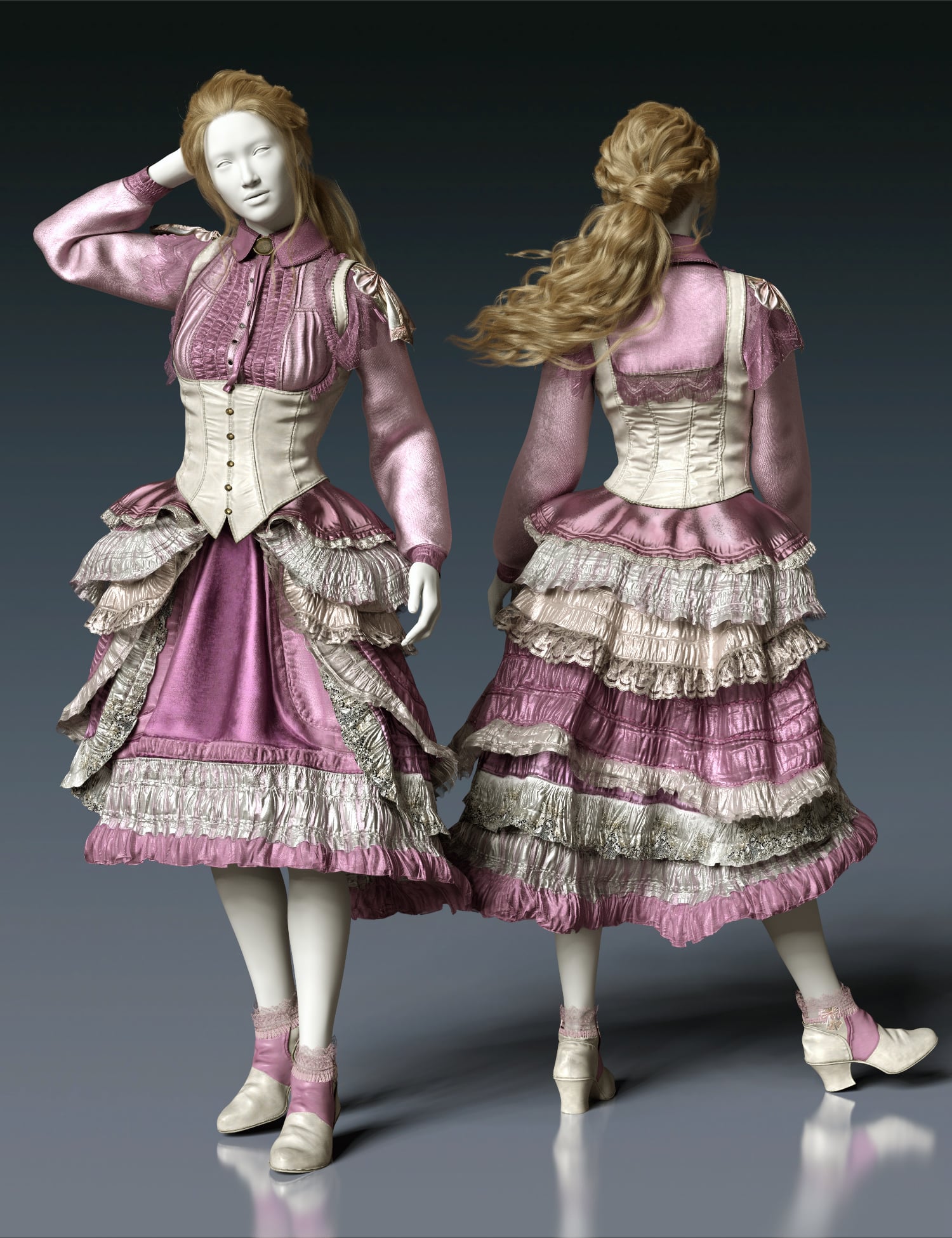 dForce Saloon Dress Outfit Texture Add-On | Daz 3D