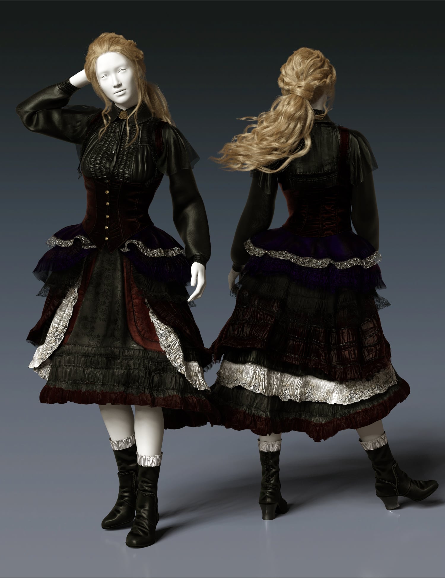 dForce Saloon Dress Outfit Texture Add-On | Daz 3D