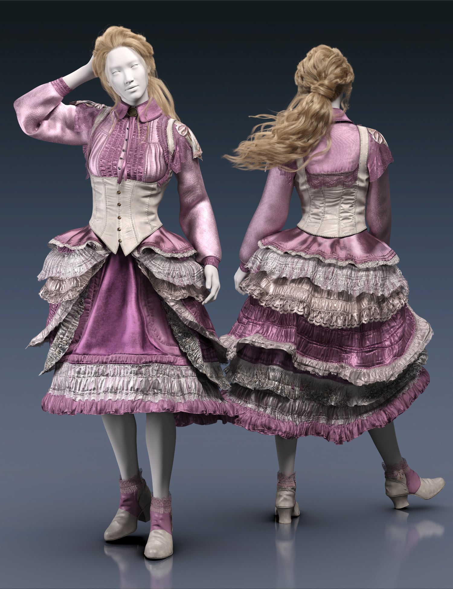 dForce Saloon Dress Outfit Texture Add-On | Daz 3D
