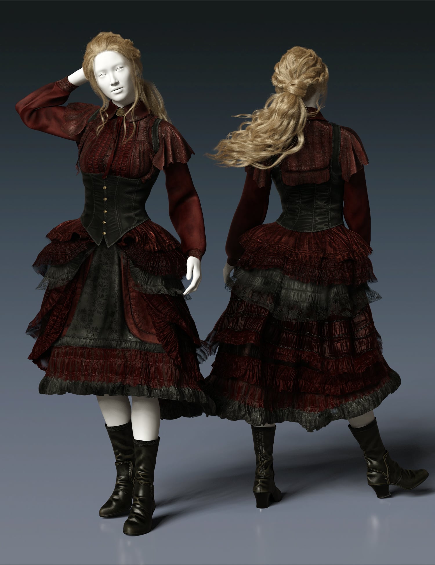 dForce Saloon Dress Outfit Texture Add-On | Daz 3D