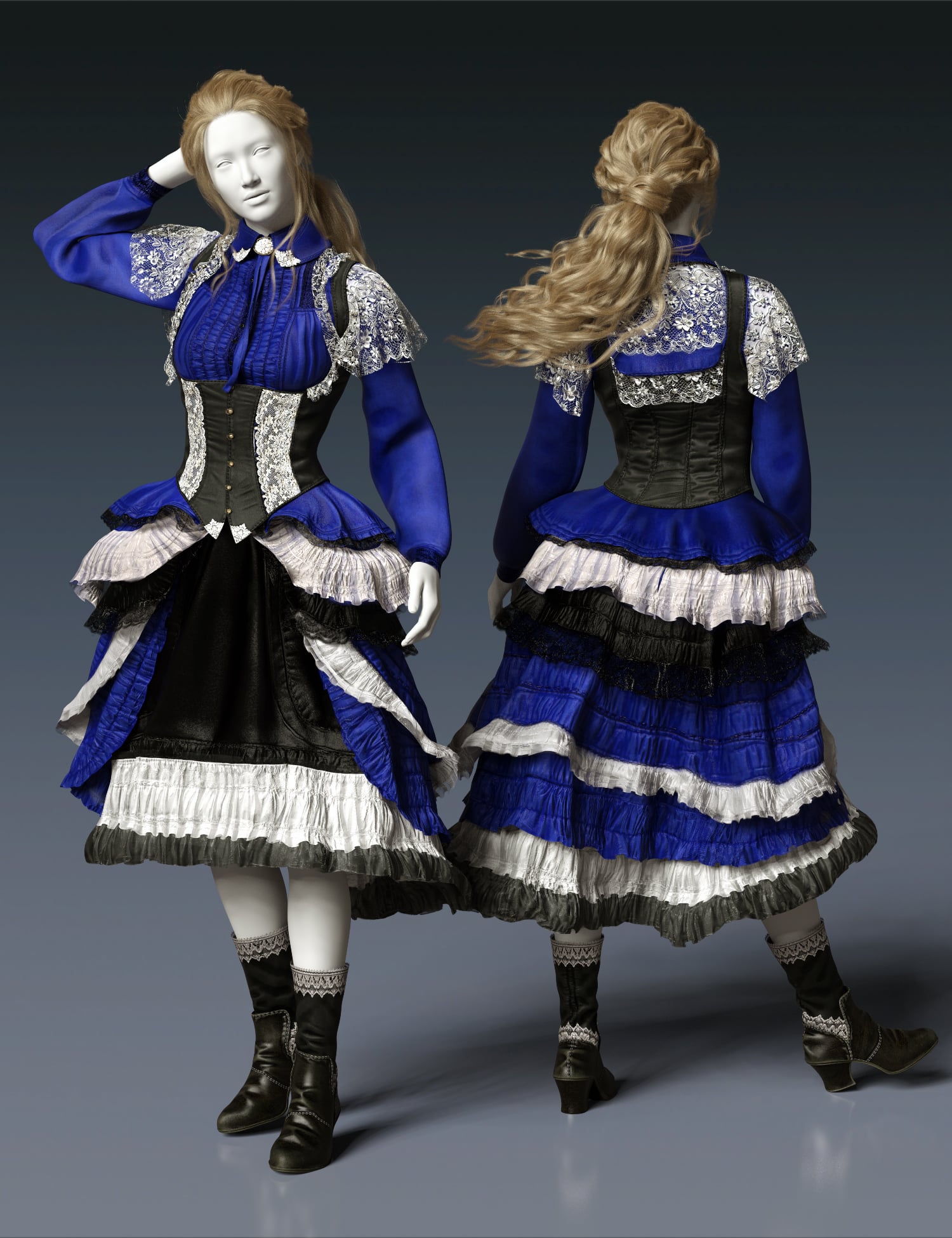 dForce Saloon Dress Outfit Texture Add-On | Daz 3D