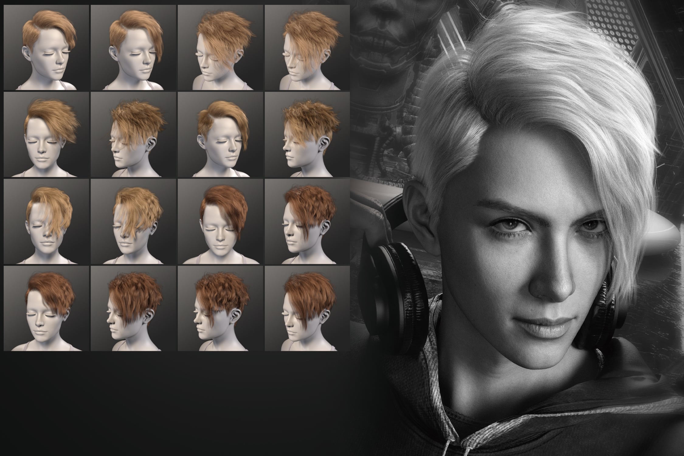 FE Side Swept Short Hair for Genesis 9 | Daz 3D