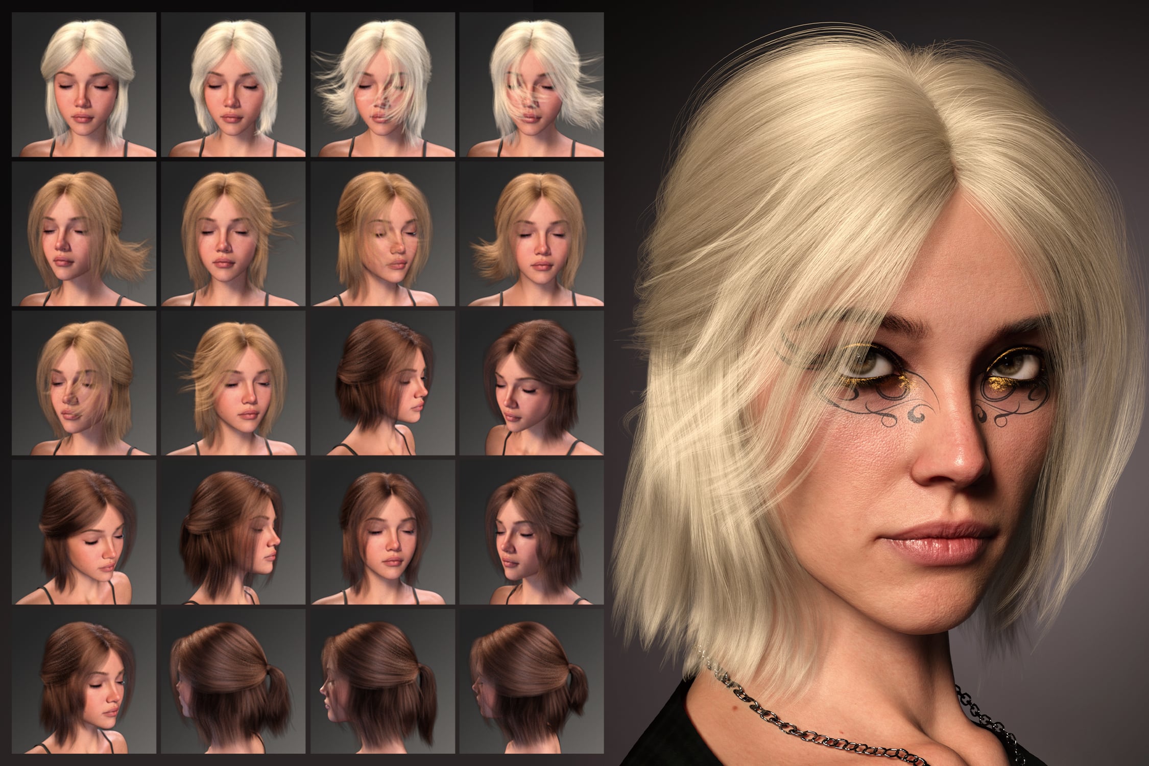 FE Half Ponytail Hair for Genesis 9 | Daz 3D